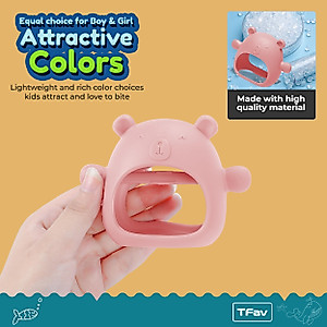 TFav Baby Bear hand Teether -1 pc Pink -Silicone Teething mitt for 0-6 Months Boys & Girls -Hand Pacifier That Fits on Fist -Wearable Gloves Chew Toy -Calm Down The Fussy Baby calm down fussy baby