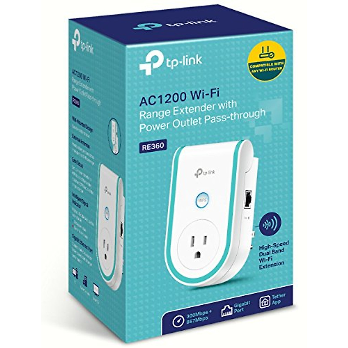 TP-Link AC1200 WiFi Range Extender with AC Passthrough, Wireless Booster (RE360)