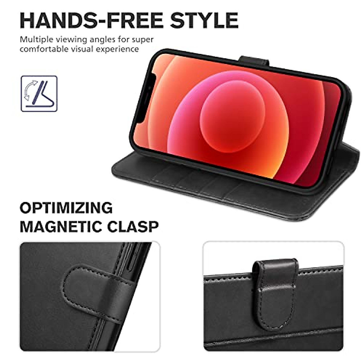 TUCCH Wallet Case Compatible with iPhone 12 Pro Max 5G 6.7", PU Leather Card Slot Kickstand [Protective TPU Interior Case], RFID Blocking Magnetic Flip Cover for iPhone 12 Pro Max 6.7", Black