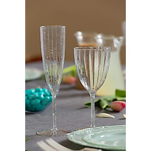 40 Piece Set of Disposable Silver Glitter Stemmed Wine Cups 7 Oz - For Parties, Date Nights, Formal Dinners, Wine Tasting