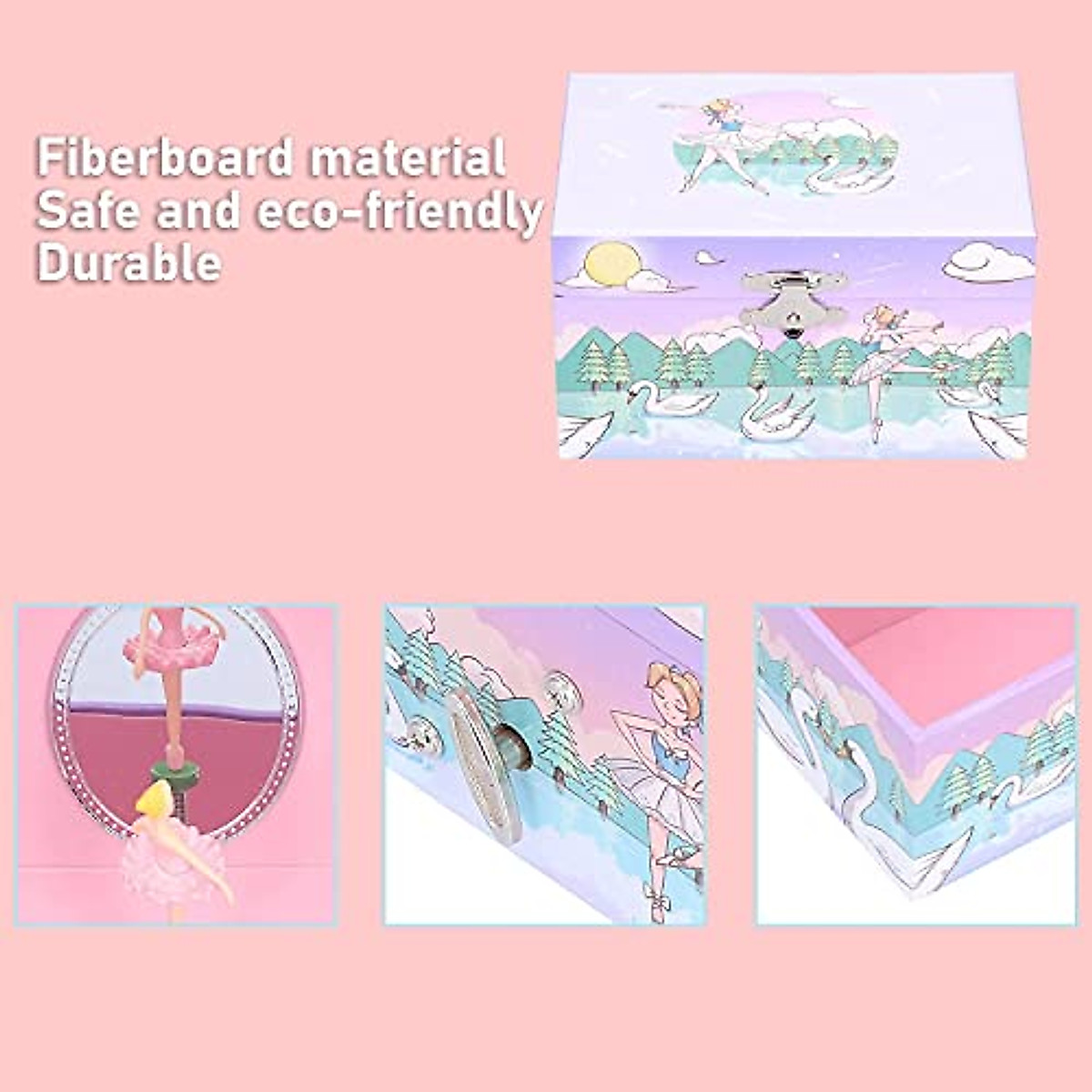 WJFMZS Musical Jewelry Box, Children Musical Jewelry Box Cartoon Pink Dancing Princess Music Box Jewelry Storage Case, Kids Toys with Mirror for Girls Birthday Gift