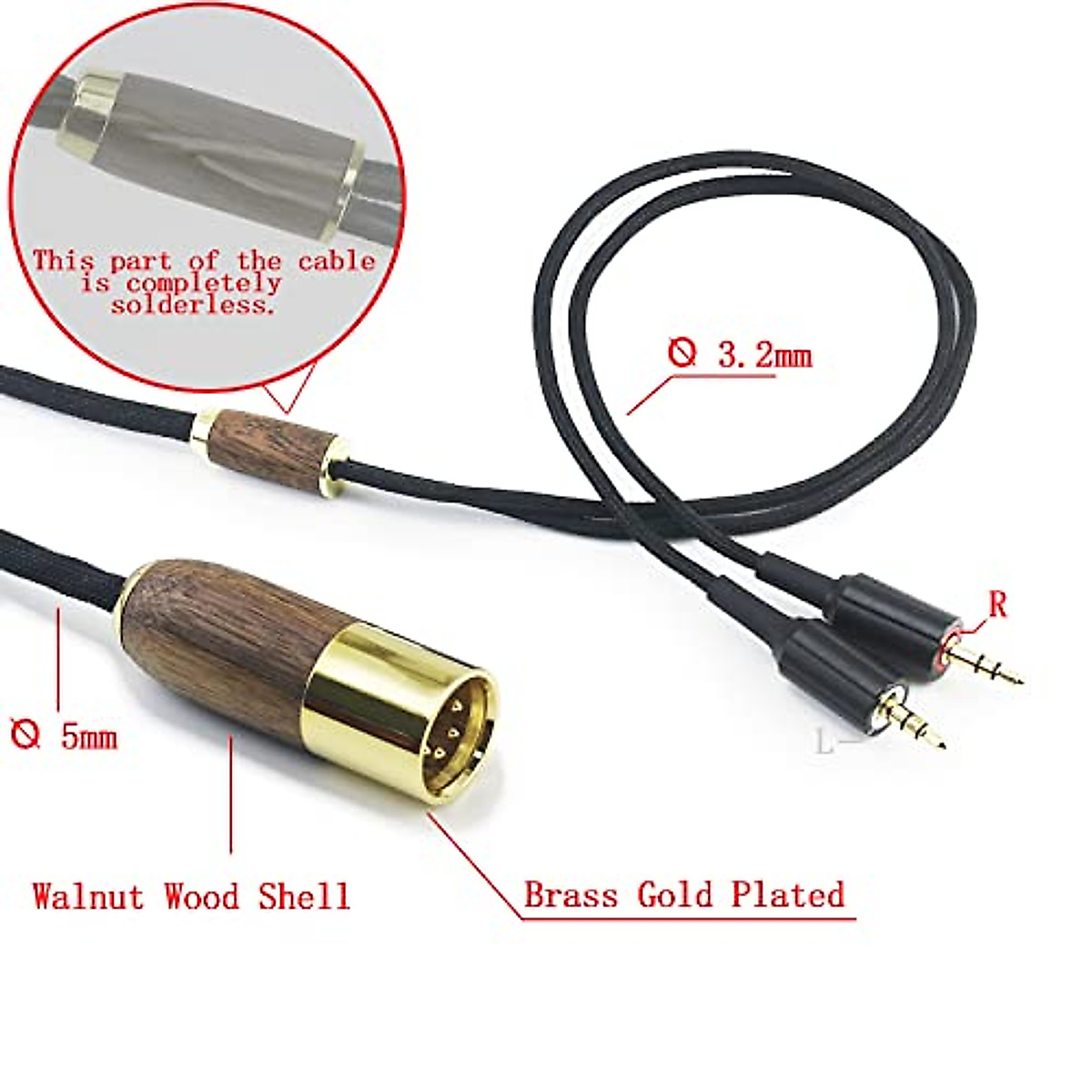 NewFantasia 4-pin XLR Balanced Male 6N OCC Copper Silver Plated Cord 4-pin XLR Balanced Cable Compatible with Sony MDR-Z7, MDR-Z7M2, MDR-Z1R Headphones Walnut Wood Shell