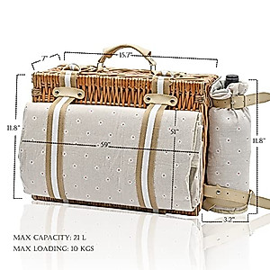 19Pcs Picnic Basket for 2 with Insulated Liner and Waterproof Picnic Blanket Wine Pouch, Large Wicker Picnic Hamper for Camping,Outdoor,Valentine Day,Thanks Giving,Birthday Christmas for Couples