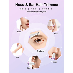 AHHFEI Rechargeable 5 in 1 Ear and Nose Hair Trimmer for Women, 2024 Professional Painless Eyebrow & Facial Hair Trimmer with Powerful Motor and Dual-Edge Blades Easy Cleansing