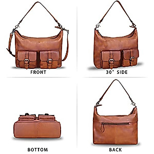Genuine Leather Handbags for Women Handmade Purses Top Handle Shoulder Bag Vintage Style Real Leather Crossbody Satchel (Brown)