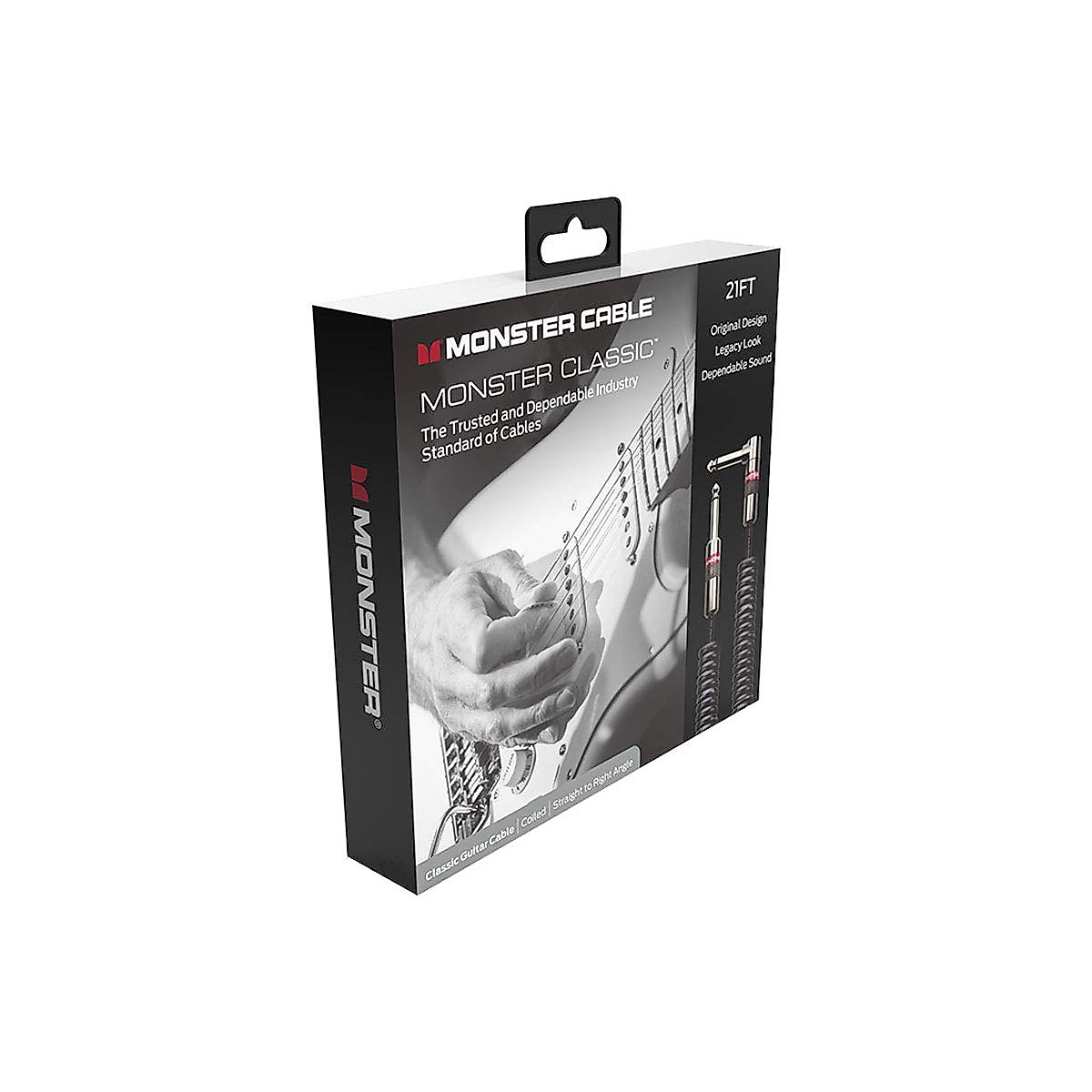 Monster Prolink Classic Instrument Guitar Cable - 21 ft Straight to Right Angle Instrument Cable. All Metal & Duraflex Outer Jacket. 90% Copper Braided Shield Monster Coiled Black Instrument Cable