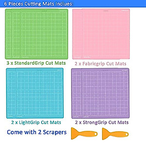 9pcs Replacement Cutting Mat for Cricut Maker/Explore Air 2/ Air/One 12x12 Inch Cutting Mat StandardGrip LightGrip StrongGrip FabricGrip Adhesive&Sticky Non-Slip Cut Mats with 2 Scrapers