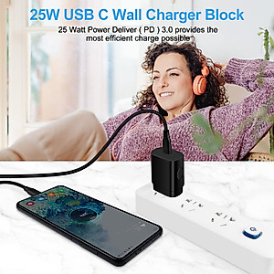 25W Samsung Super Fast Type C Charger Block for Samsung Galaxy A15/A14 5G/A54/S24 Ultra/S23FE/A23/A55/A13/Z Fold 5/A53/A03S/A24/S22 Plus/A25/S21,Pixel 8 Pro 7a 6,10FT Android Phone Fast Charging Cable