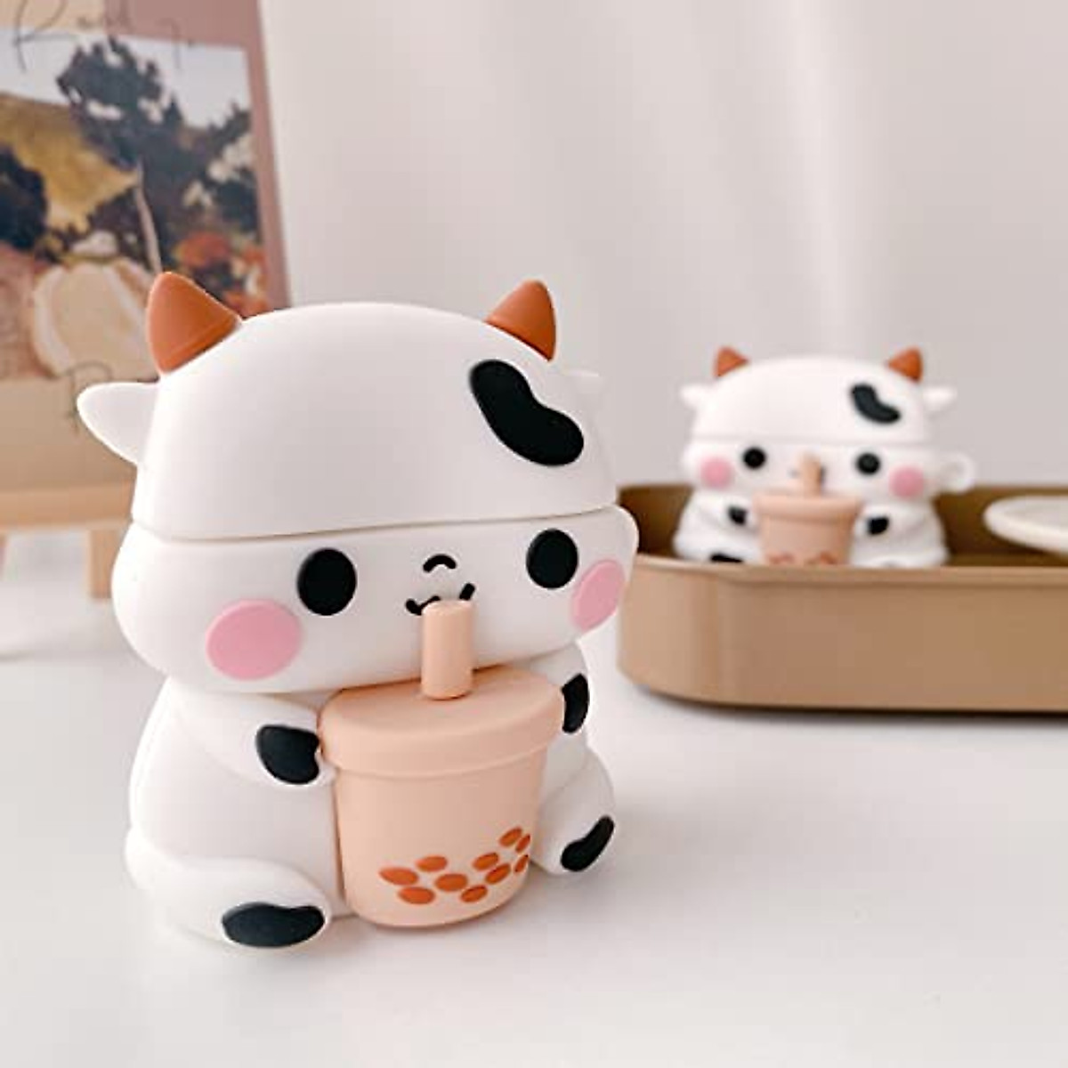 HENJI Case for Airpods 3rd Generation 2021 New, 3D Silicone Cute Cool Fun Cartoon Kawaii Fashion Boba Tea Cover with Keychain for Kids Teens Boys Girls (Boba Tea Cow)