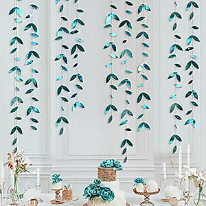 52 Ft Hunter Green Leaf Garland Emerald Turquoise Dark Green Paper Hanging Leaves Streamer Teal Aqua Green Banner for Anniversary Wedding Bridal Shower Engagement Spring Summer Party Decorations