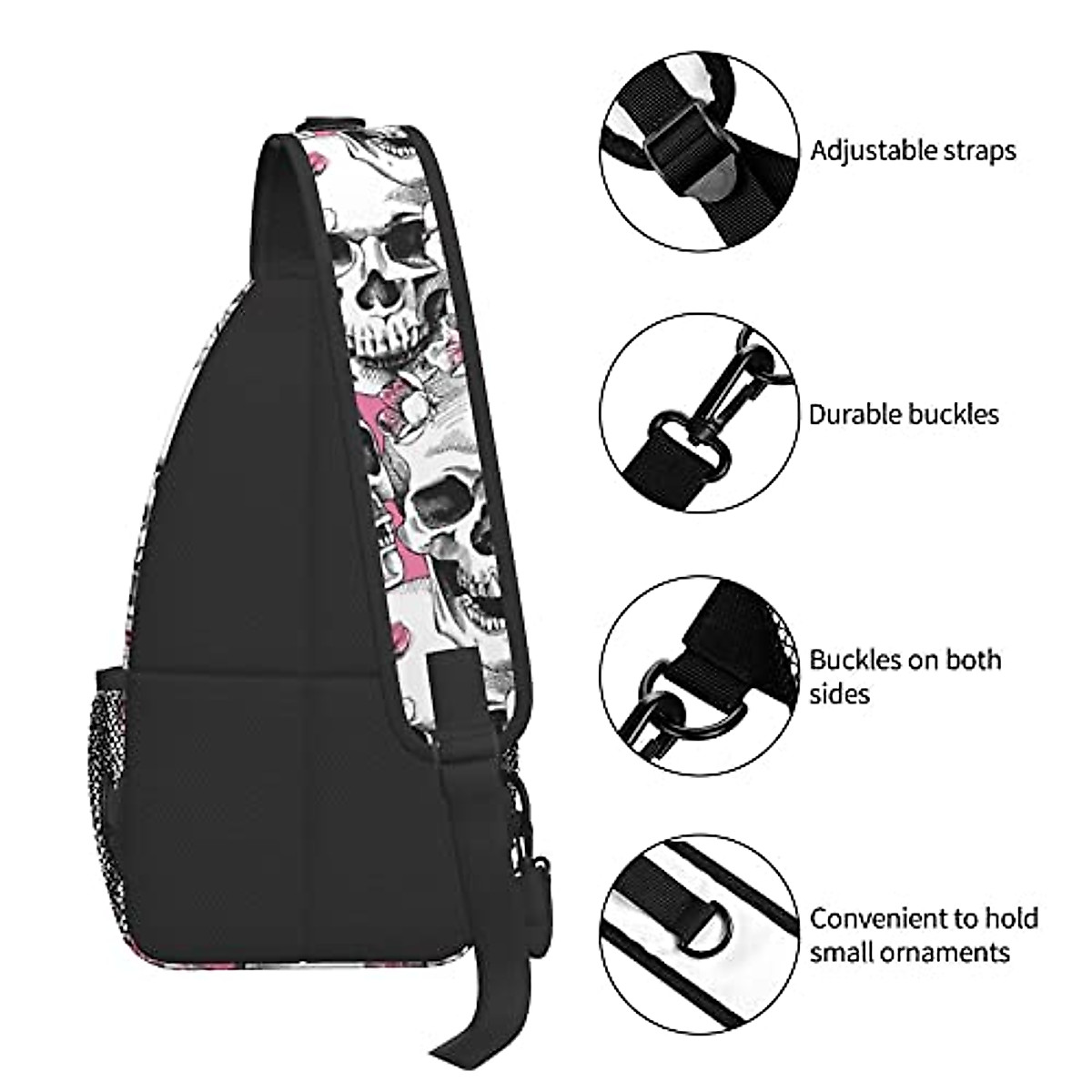 FyLybois Skull Sling Bag Multipurpose Crossbody Backpack For Women Chest Daypack Outdoor Cycling Hiking Travel