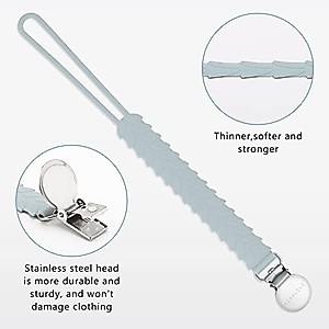 MISSLILI Teething Toys for Babies 0-6 6-12 Months Baby Teethers with Clip Silicone Baby Teether Toys for Boys and Girls Infant Teething Relief for Teething Dinosaur Shape, Gray