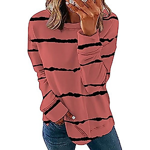 Homisy Women's Vintage Stripe Print Sweatshirt Casual Long Sleeve Pullover Sweatshirt Tops Loose Fit Crewneck Sweatshirt Watermelon Red