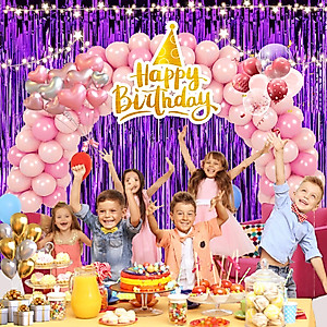 2 Pack 3.2 ft x 9.8 ft Purple Tinsel Curtain Party Backdrop Decorations, Metallic Foil Fringe Backdrop Door for Halloween, Christmas, Birthday Graduat