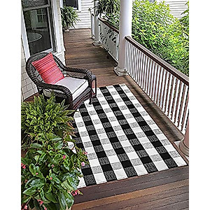 SHACOS Buffalo Plaid Rug 3'x5' Indoor Outdoor Black and White Buffalo Check Rug Front Porch Rug Plaid Door Mat Woven Cotton Area Rug Throw Plaid Rug for Kitchen Living Room Washable