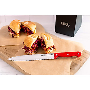 Ginsu Kiso 14-Piece Red Knife Set with Black Block - Dishwasher Safe and Always Sharp