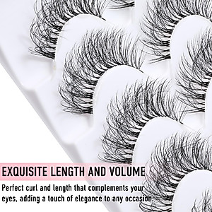 KSYOO Long Natural Lashes with Clear Band Lashes Wispy,10-18mm Cat Eye Lashes D Curl Strip Lashes That Look Like Extensions,3D Natural Fluffy Faux Mink False Eyelashes Natural Look