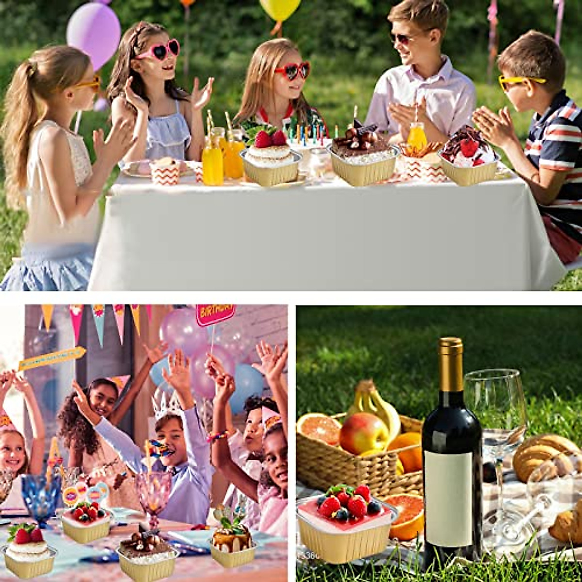 50 Pcs Mini Square Baking Cups with Lids,5oz Aluminum Foil Mini Cake Pans with Lids,Disposable Ramekins Cake Pans,150ml Dessert Cups Cupcake Pans for Wedding Birthday Party,Gold