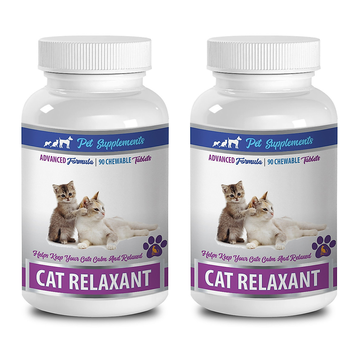PET SUPPLEMENTS Anxiety Relief for Cats - CAT Relaxant - Keeps Cats Calm and Relaxed - CHEWABLE Treats - cat Calming Products - 2 Bottle (180 Chews)