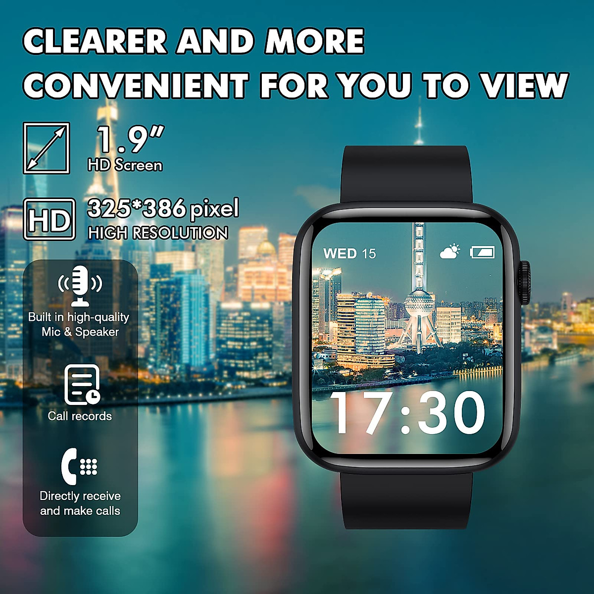 1.95'' Smart Watch for Iphone Compatible 123 Sport Modes Fitness Tracker Bluetooth Smartwatch for Android Phones Outdoor Digital Fitness Watch with Heart Rate SpO2 Sleep Step Counter for Men Women