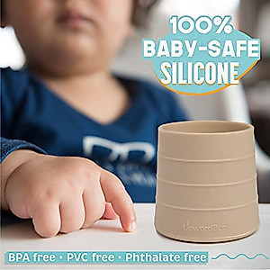Upward Baby Silicone Cups 2 pc Set - Transition Baby Open Cup from bottle + Easy Grip Toddler cups spill proof for 1 year old + Montessori silicone cup Baby Led Weaning Supplies Dishwasher Safe(Green)