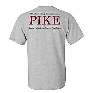 VictoryStore Apparel - Pi Kappa Alpha, Greek Letter Front and Pike Back Standard T-Shirt, Large, Sports Gray