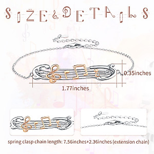 ASLBUNM Music Bracelet S925 Sterling Silver Music Note Love Heart Adjustable Link Musical Jewelry Christmas Gift for Women Music Lover