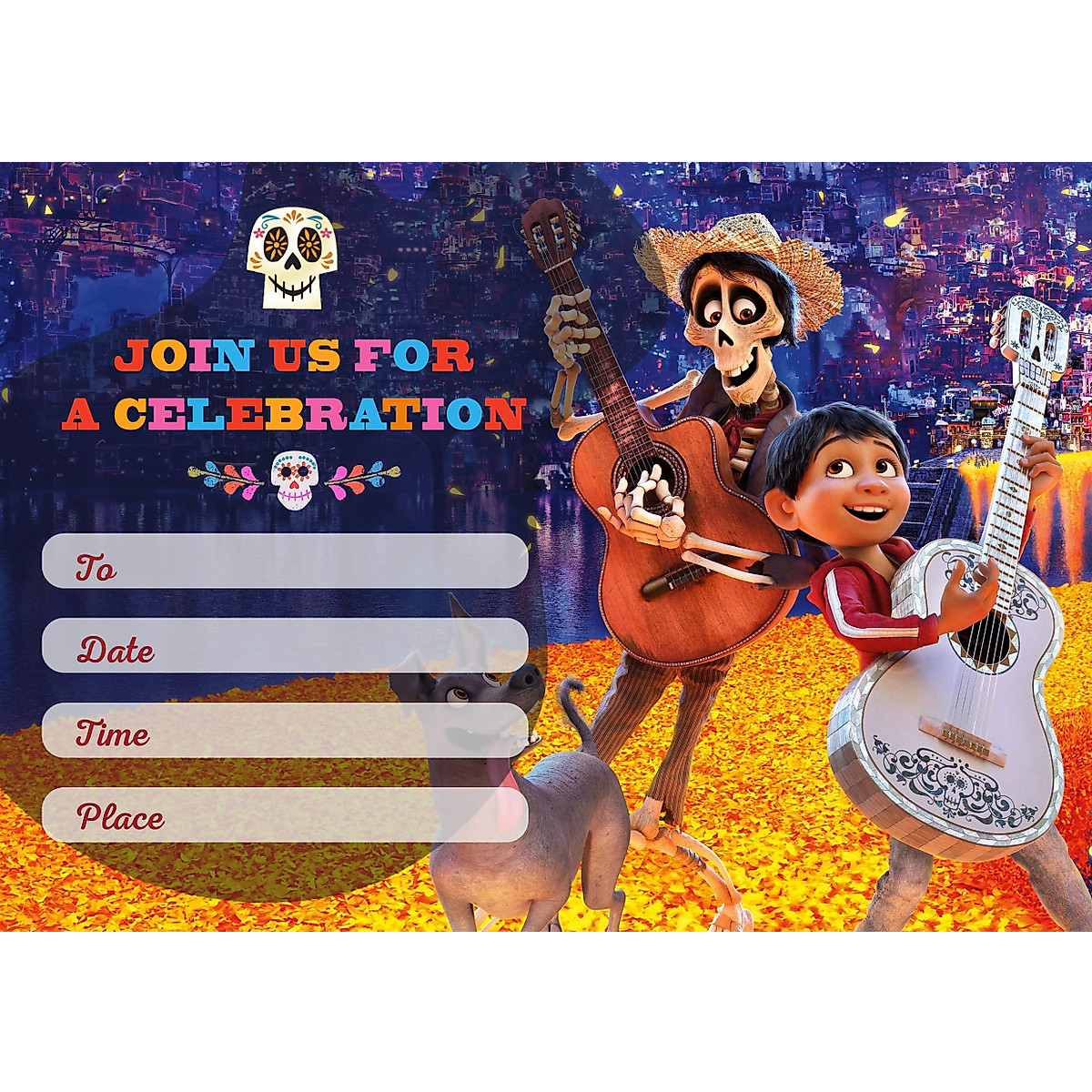 Set of 20 Coco -Themed Happy Birthday Invitation Cards & Envelopes - Lightweight (240g), Postcard Style Invites for the Perfect Party Pack