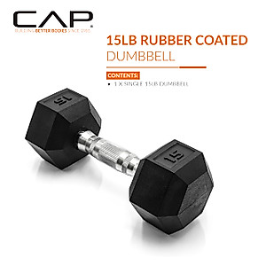 CAP Barbell 15 LB Coated Hex Dumbbell Weight, New Edition