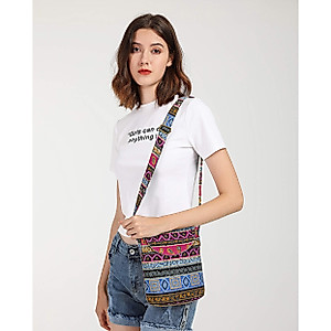 OPQRSTU Women's Retro Small Size Canvas Shoulder Bag Hippie Crossbody Handbag Casual Tote (Rose red)