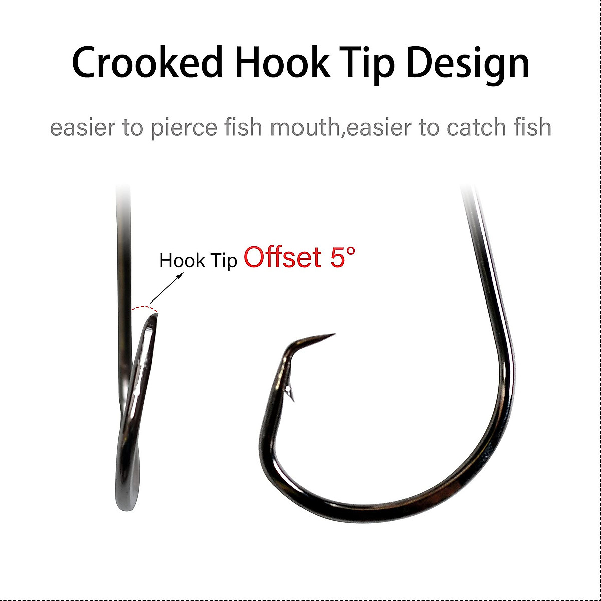 150pcs/box Circle Hooks 2X Strong Offset Octopus Catfish Bass Fishing Hooks High Carbon Steel Saltwater Customized Fishhook 8 Sizes Mixed with Tackle Box