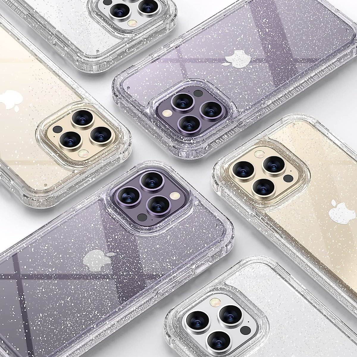 Diaclara Designed for iPhone 14 Pro Max Case 6.7’’ [2023 Upgraded], Full Body Rugged Case w/Built-in Touch Sensitive Anti-Scratch Screen Protector+9H Glass Camera Lens Protector(Clear Glitter)