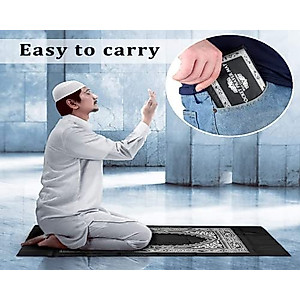 Hitopin 2 Pieces Travel Prayer Mat, 60cm*100cm Portable Prayer Mat, Waterproof Prayer Mat, Prayer Rug, Muslim Travel Prayer Mat, for Ramadan Gifts, Islamic Muslim Prayer (Black, Blue)