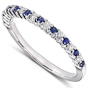 Kobelli Round Diamond & Blue Sapphire Band 1/4 carat (ctw) in 14kt White Gold, Size 7, White Gold