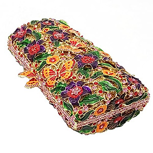 Boutique De FGG Flowers & Butterfly Women Crystal Clutch Evening Bag Wedding Party Rhinestone Handbags (Small,Orange Purple)