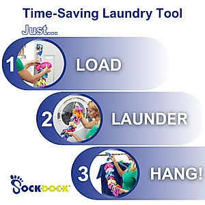 SockDock Sock Laundry Solution for Washing Drying & Storing Socks in Pairs, Clip & Hold Small & Long Socks in Washer Dryer & Closet, 2-Pack (Dark Blue)