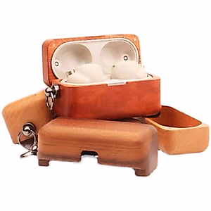 Handmade Nature Wooden Genuine Real Wood Protective Case Cover with Carabiner Compatible with Sony WF-1000XM4(Walnut)