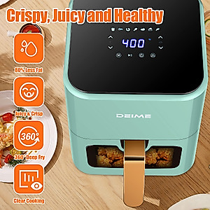 DEIME Air Fryer 4.2 QT Oilless Hot AirFryer 1200W Healthy Cooker Small Oven with 7 Presets, Digital LCD Touch Screen, Visual Cooking Window, Non-Stick Basket, Included Recipe (Green)
