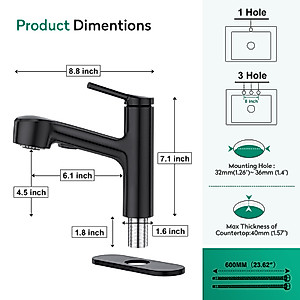 CREA Black Single Hole Bathroom Faucet 1 Handle Pull Out Bar Sink Faucets Laundry Faucet Utility Faucet with Sprayer Handheld Bath Tub Faucet Baby Pets Toilet Faucet Vanity Basin Mixer Tap