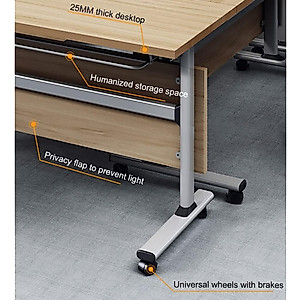 Foldable Conference Table, Meeting Tables Set of 3 Modern Wooden Office Folding Flip Top Mobile Training Table with Silent Wheels,Rounded Corner for Office,Meeting Room,Classroom (120 * 40 * 75)