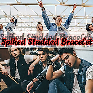 6 Pieces Punk Studded Bracelet Goth Bracelet Leather Rivets Spike Bracelet Cuff Adjustable Metal Wristband Gothic Accessories for Men Women Halloween