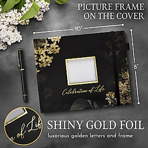 Elegant Black Funeral Guest Book, 10 x 8 Inches 120 Pages Guest Book for Funeral, 360 Entries Guest Book for Funeral and Memory, Memorial Service Guest Book with Pen and Sign, Memorial Guest Book