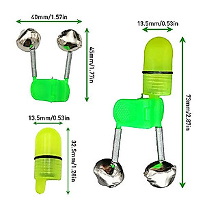 HLOGREE LED Night Fishing Rod Bait Alarm Bell 20pcs with Dual Ring Bells Fishing Indicator Fish Bait Alarm Portable Fishing Accessories Bait Alarm Bell Rod Clip Tip for Fishing(10 Red, 10 Green)