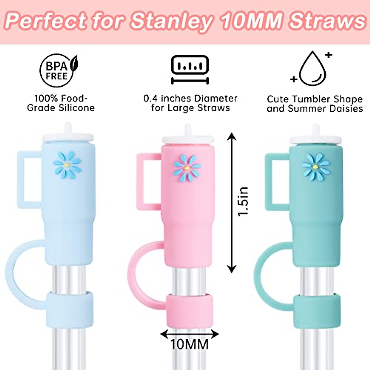 5PCS Straw Cover Cap for Stanley Cup, Silicone Straw Topper fit Stanley 30&40 Oz Tumbler with Handle, 10mm Drinking Straw Tip Covers for Stanley Cups Accessories. (Color 1)