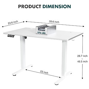 SMUG Standing Desk Adjustable Height, Electric Table with 3 Memory Preset & T-Shaped Metal Bracket, Modern Computer Workstation with Splice Board for Home Office, White
