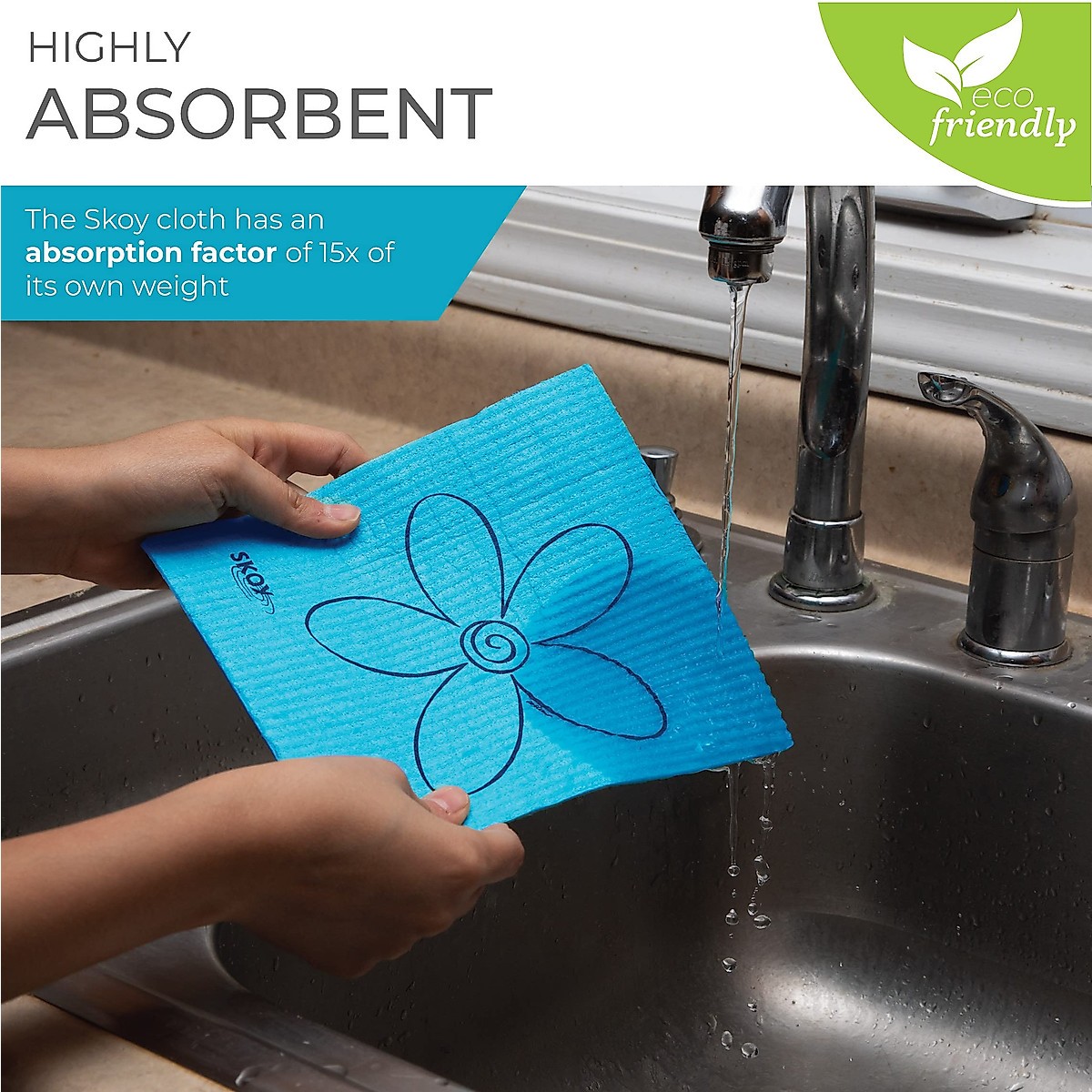 Skoy Cloth, 8-Pack Eco-Friendly and Reusable Swedish Dishcloth, for Kitchen and Household Use, Environmentally Friendly, Plastic-Free, Blue