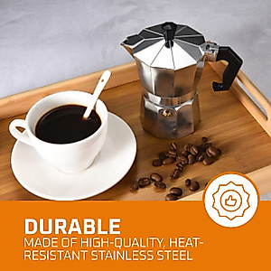 Bruntmor Espresso Coffee Maker - Manual Espresso Coffee Machine - Portable Coffee Brewer, Moka Pot, Coffee Percolator - Stovetop Coffee Maker for Espresso, Coffee or Cappuccino - Small Coffee Pot