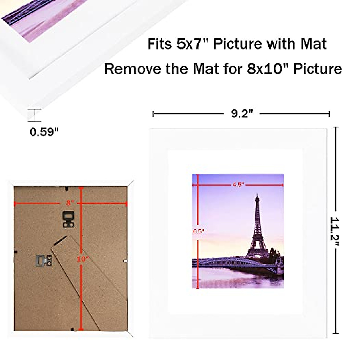 RUN HELIX Picture Frames 8 by 10 Set of 4, Display5x7 with Mat or 8x10 Without Mat, Picture Poster Frame, Picture Frames Collage Wall Decor with HD Plexiglass for Table Top,White