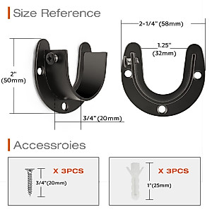 KOVOSCH 2 Pack Stainless Steel Closet Rod Brackets, 1-1/4 Inch Heavy Duty Closet Rod End Support, U-Shaped Closet Pole Holder Flange Rod Sockets with Adjustable Screws, Black