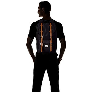 Herschel Little America Laptop Backpack, Black/Tan Synthetic Leather, Classic 25.0L
